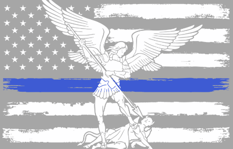St Michael in front of a Blue Line Flag Sticker – Never Forget 3-21